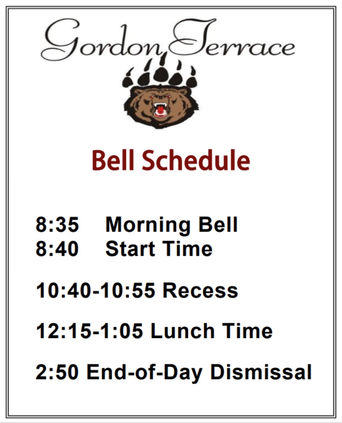Bell Times and School Calendar